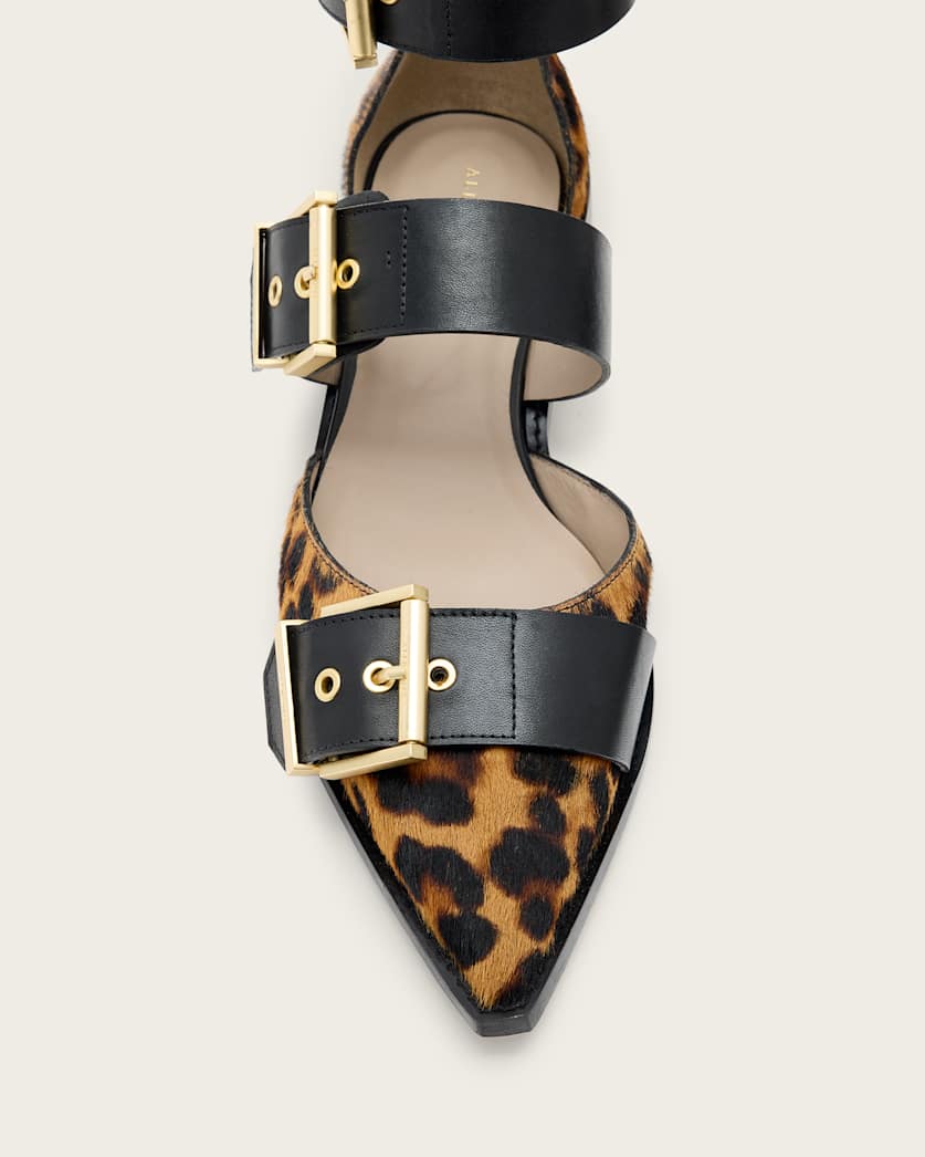 Sutton Leopard Print Pointed Toe Shoes LEPPO BROWN/BLACK | ALLSAINTS